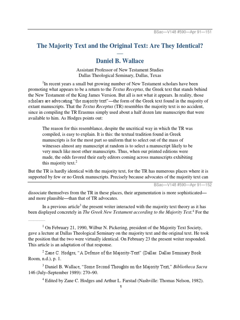 The Majority Text and The Original Text: Are They Identical? | PDF ...