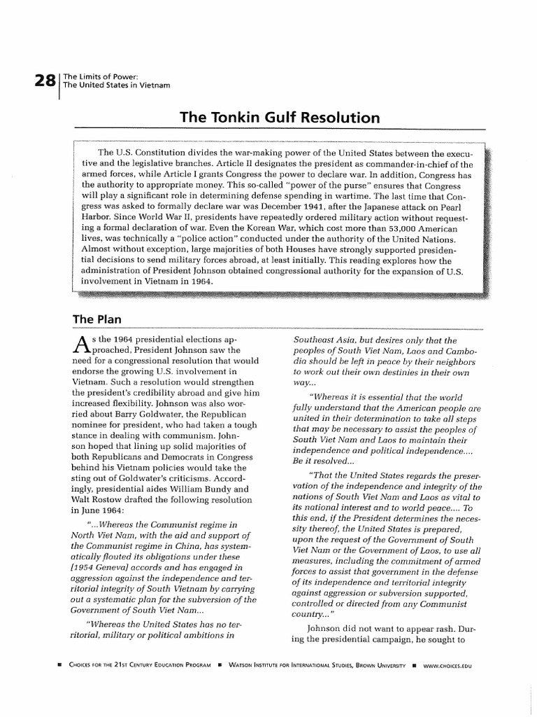 The Gulf of Tonkin Resolution | PDF