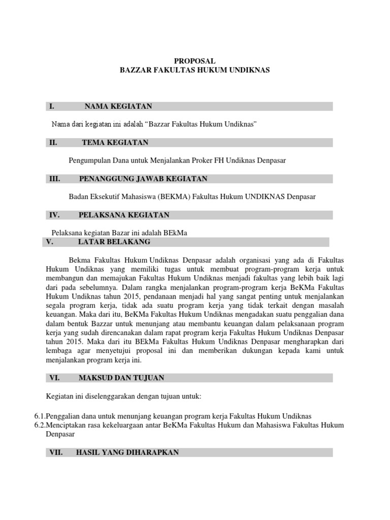 Contoh Proposal Kegiatan Bazar | PDF