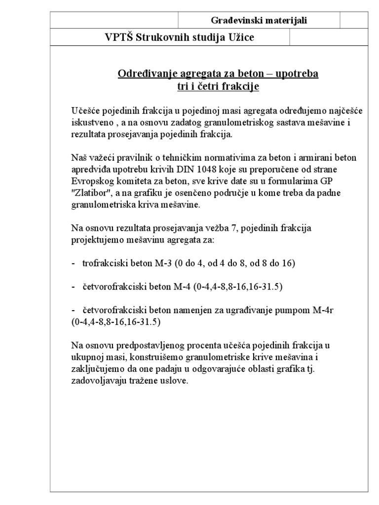10 Vezba Odredjivanje Agregata Za Beton | PDF