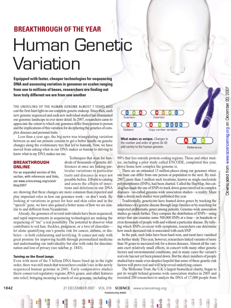 Science 2007 Breakthrough of The Year Human Genetic Variation | PDF ...