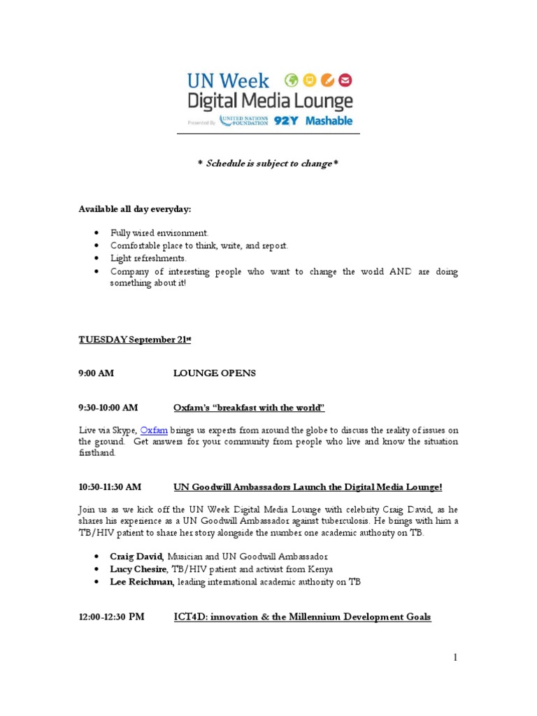 UN Week Digital Media Lounge Schedule | PDF