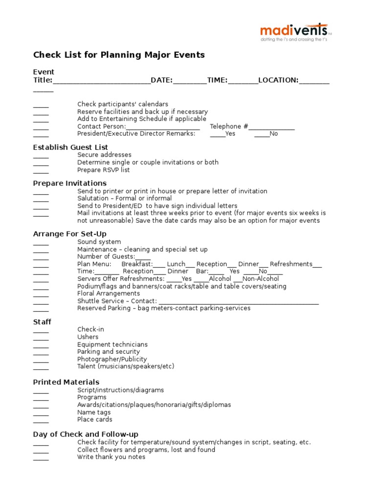 Generic Event Checklist | PDF