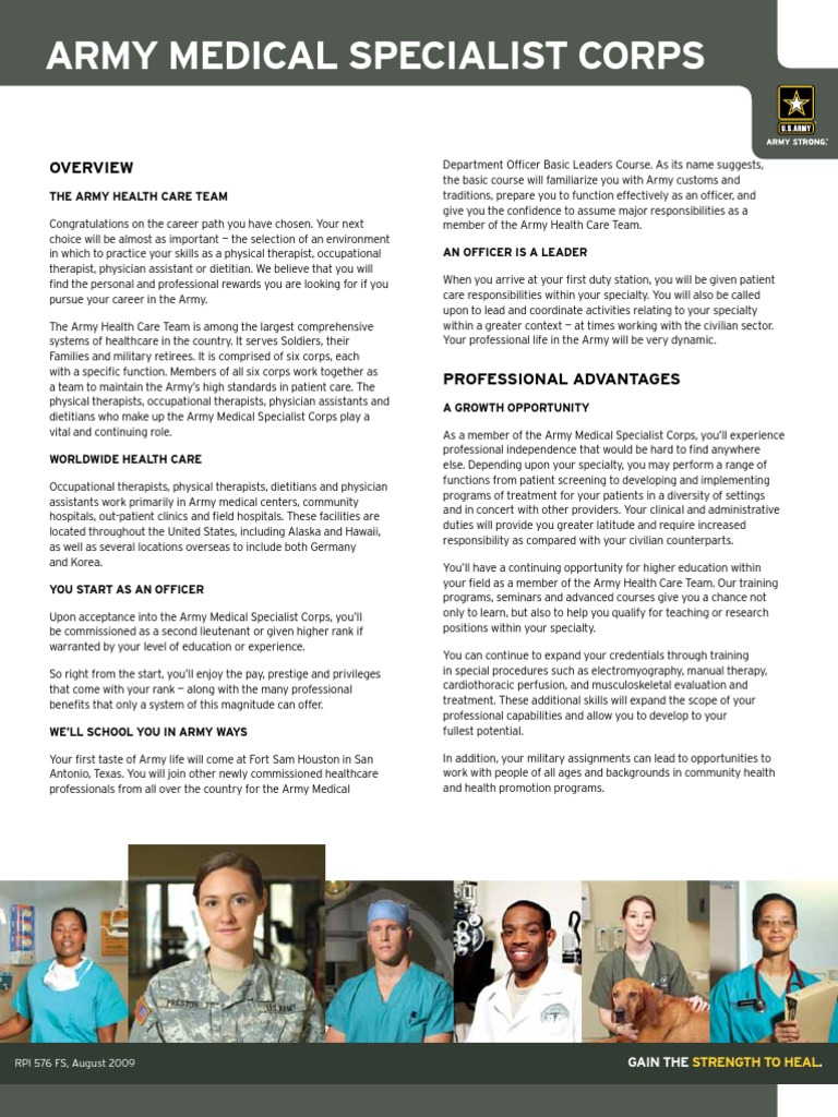 U.S. Army Medical Specialist Corps Fact Sheet | PDF | Dietitian ...