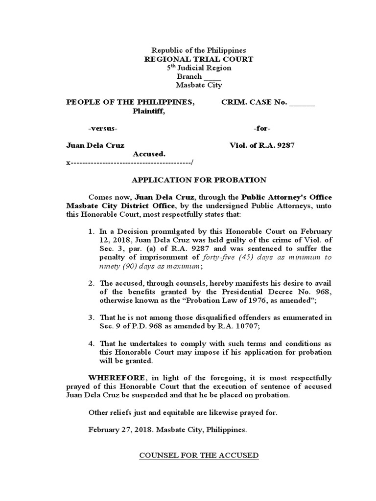 Application For Probation | PDF | Probation | Prosecutor