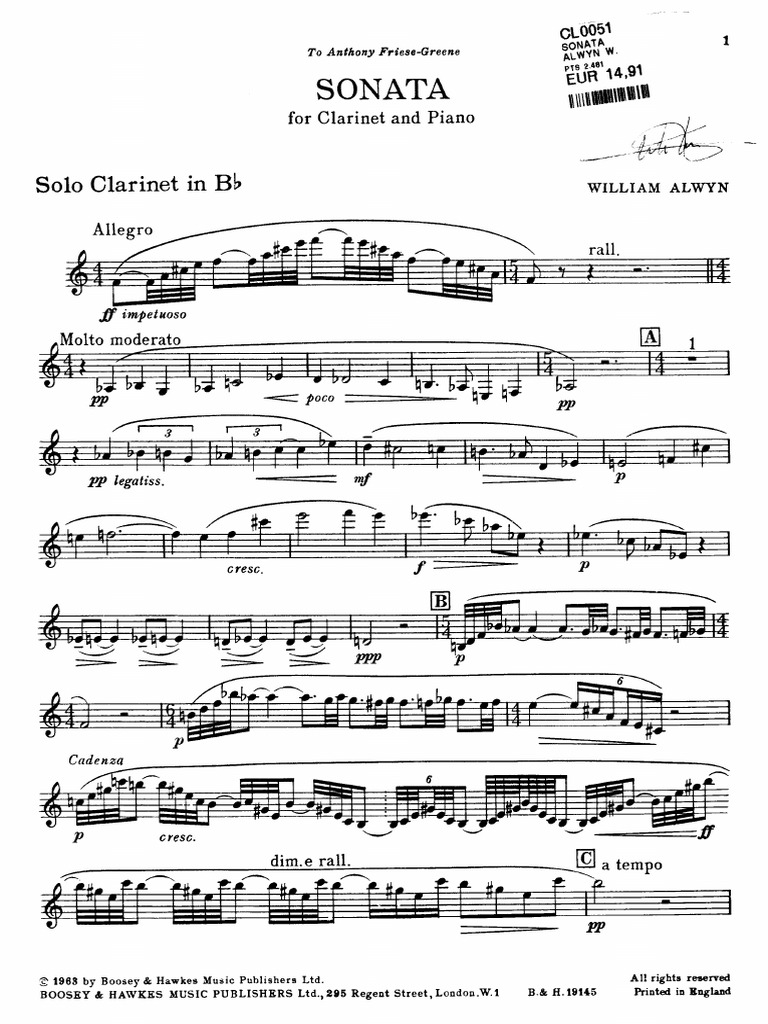 Alwyn Clarinet Sonata PDF | PDF