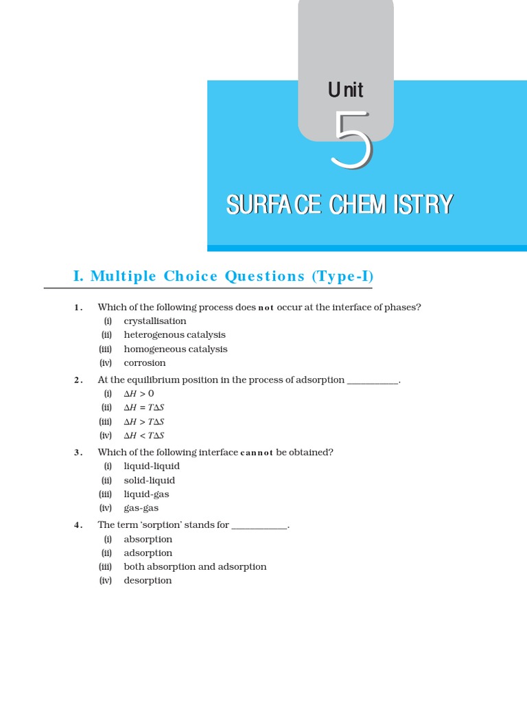 12 Chemistry Exemplar Chapter 5 PDF | PDF | Adsorption | Colloid
