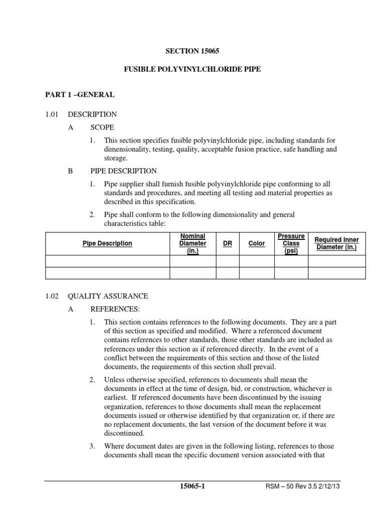 Fusible PVC Specifications | PDF | Polyvinyl Chloride | Pipe (Fluid ...
