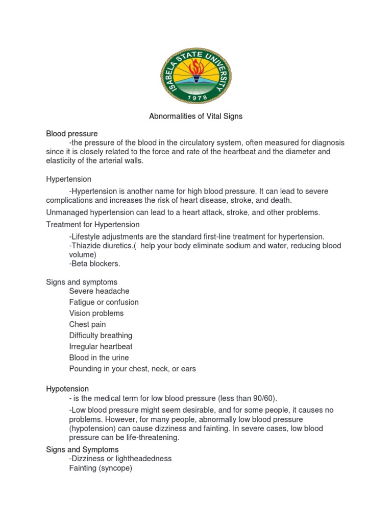 Abnormalities of Vital Signs | PDF | Hyperthermia | Blood Pressure