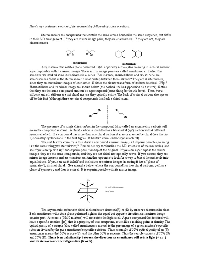 Stereochemistry Lab | PDF | Chirality (Chemistry) | Stereochemistry