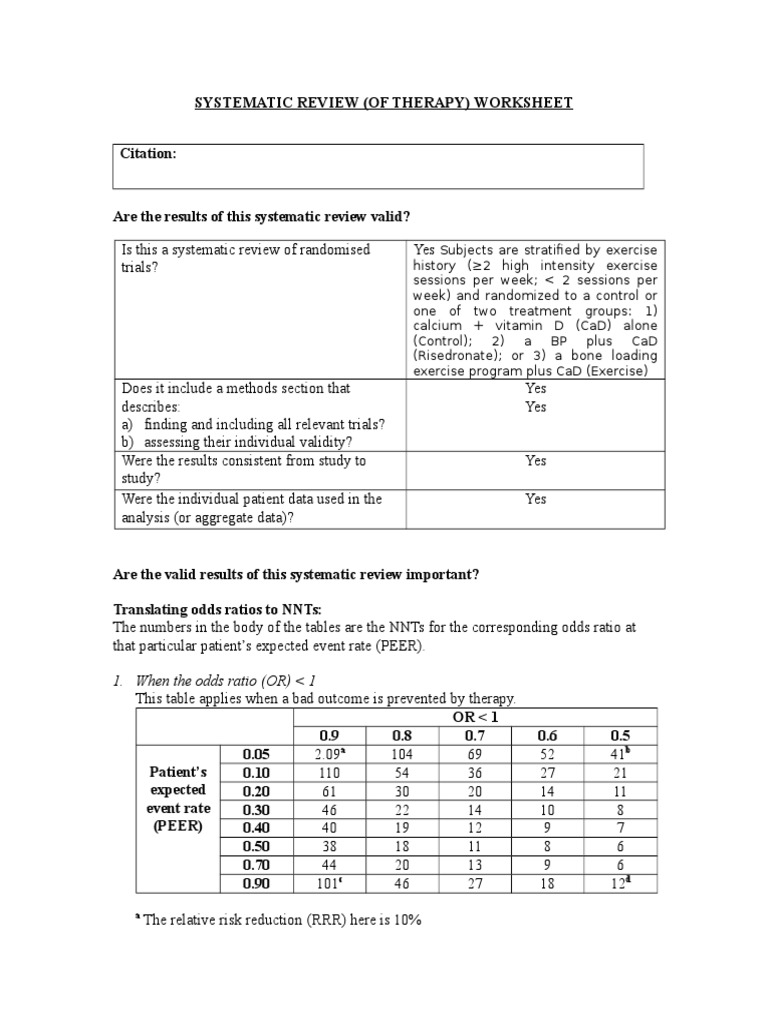 Systematic Review Worksheet | PDF | Systematic Review | Relative Risk