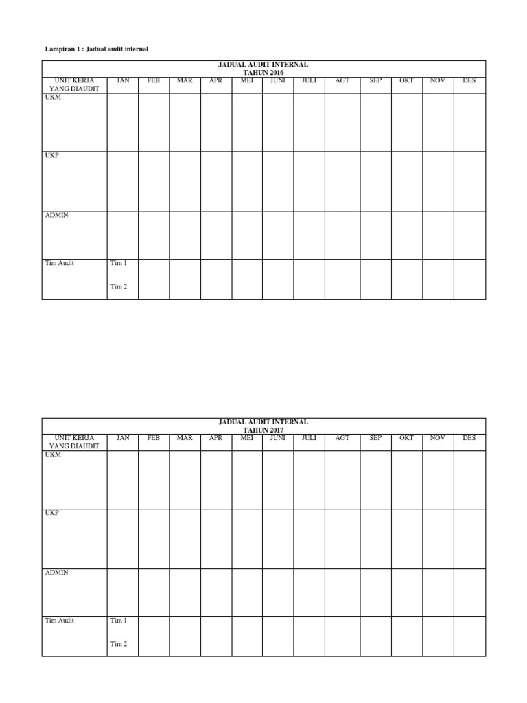 Lampiran 1: Jadual Audit Internal Jadual Audit Internal TAHUN 2016 | PDF