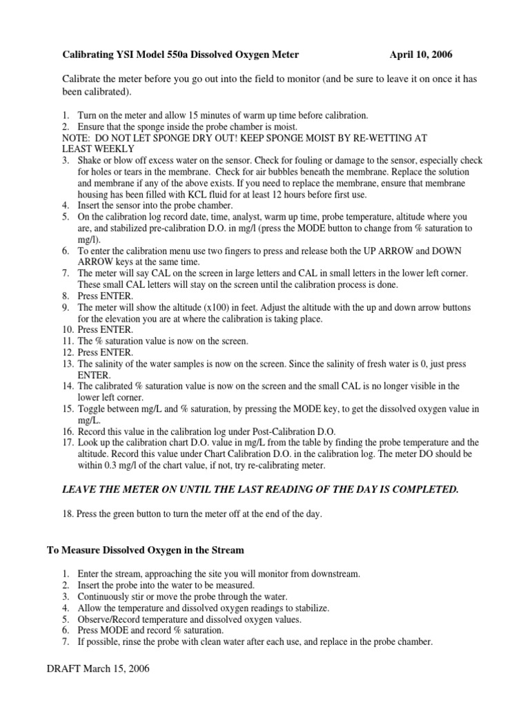 Calibrating a YSI Model 550a Dissolved Oxygen Meter: A Step-by-Step ...