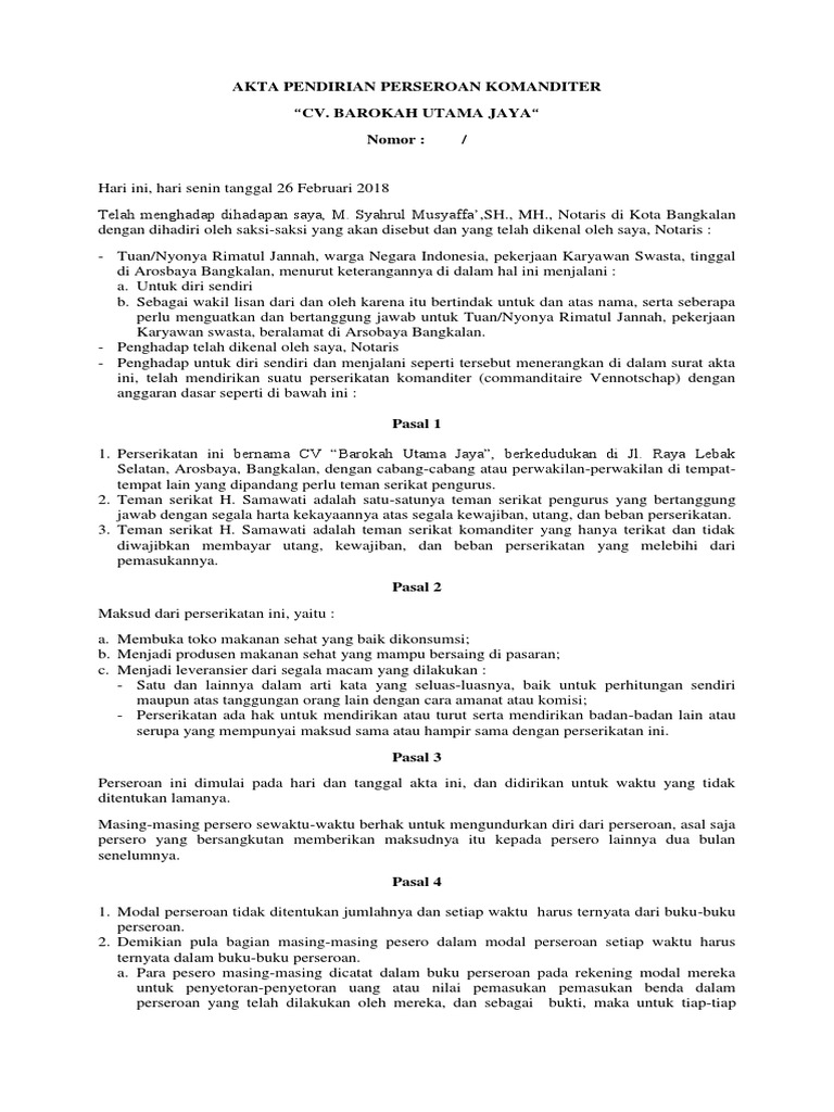 Akte Pendirian CV | PDF