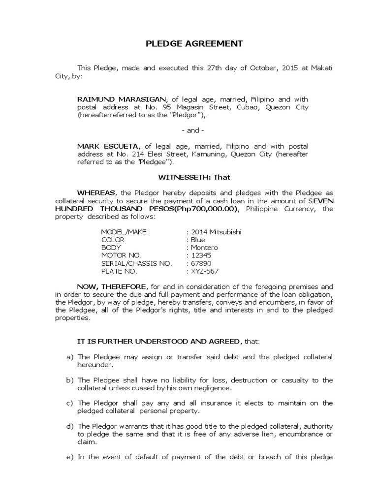 Pledge | PDF | Collateral (Finance) | Common Law