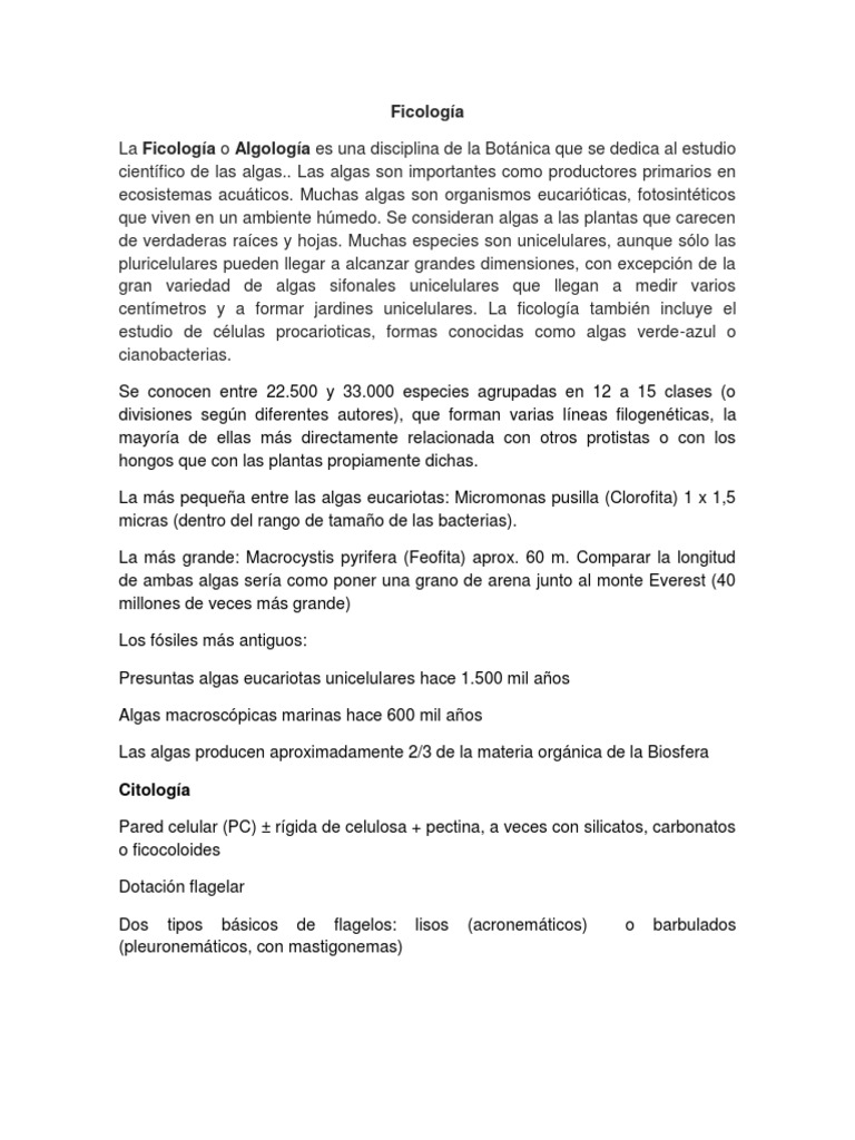 Introducción a la Ficología y sus Algas | PDF | Algas | Eucariotas