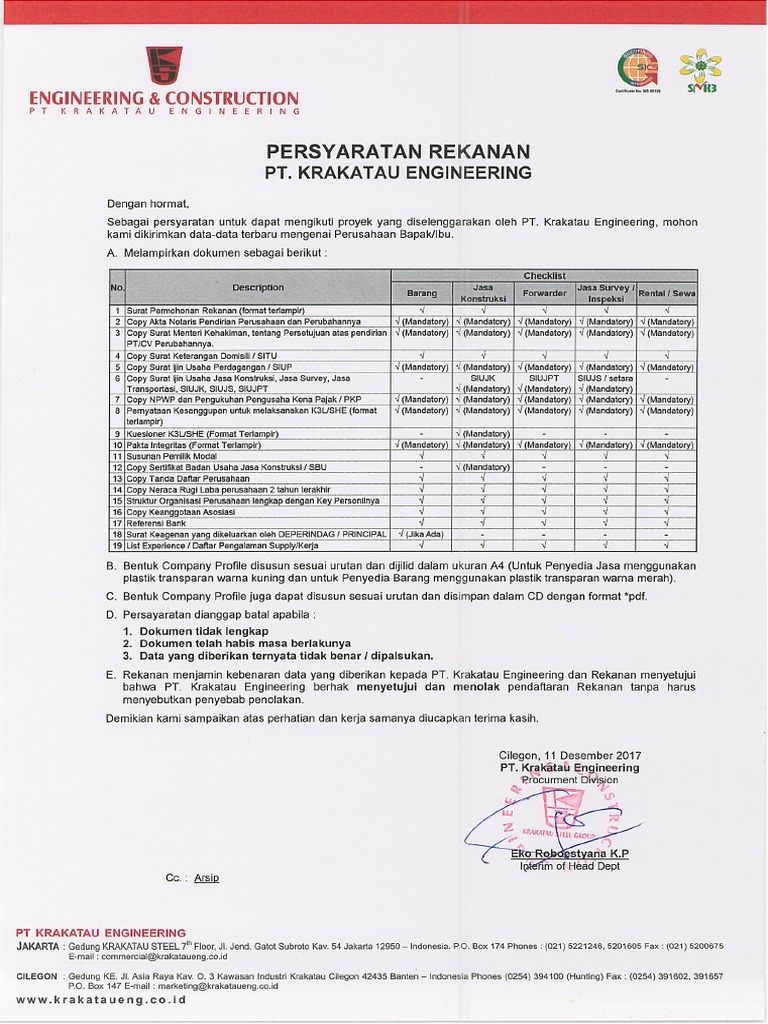 Persyartaan Rekanan PT. Krakatau Engineering | PDF