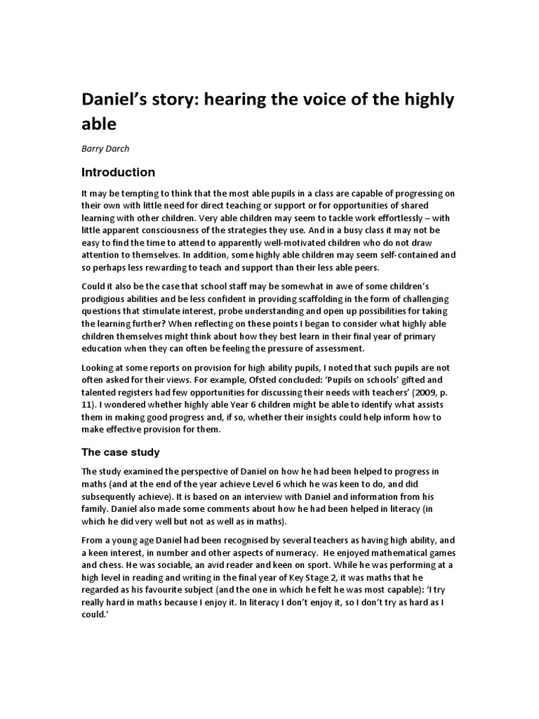 E103 St10 Case Study Daniels Story | PDF | Educational Assessment ...