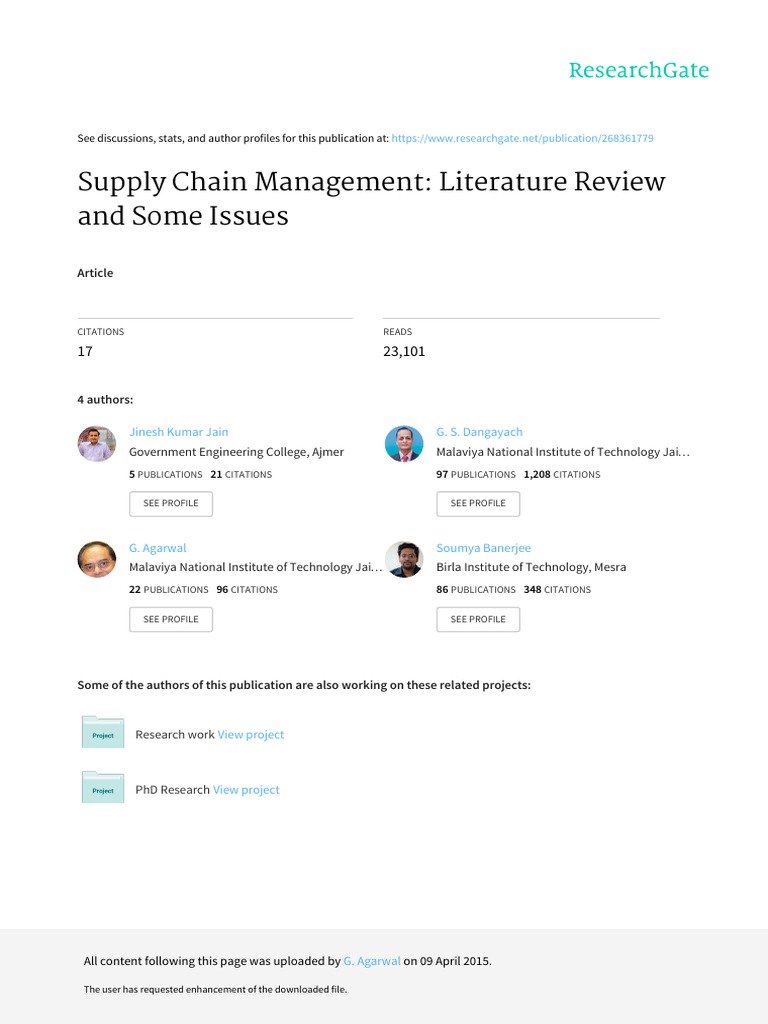 Supply Chain Management Literature Review and Some | PDF | Supply Chain ...