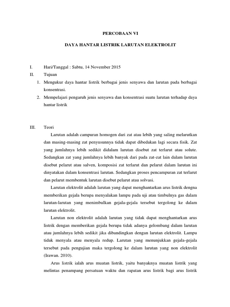 Daya Hantar Listrik Larutan Elektrolit 1 | PDF