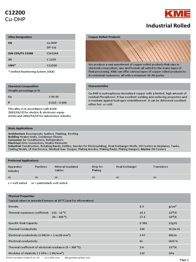 Cu DHP | PDF | Copper | Heat Exchanger
