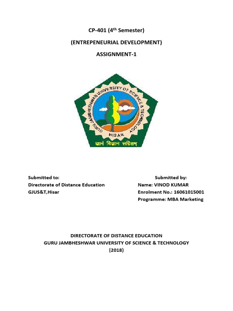 Assingment Front Page Dde Gju | PDF | Business