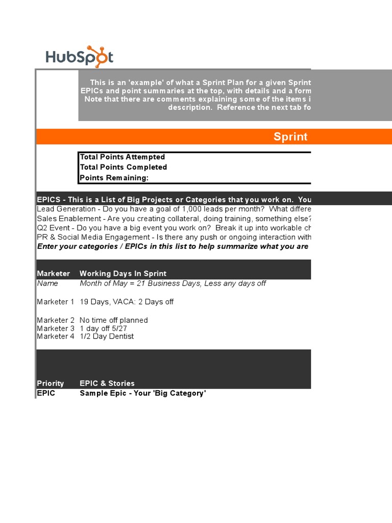 Sample Sprint Template by HubSpot | PDF | Scrum (Software Development ...