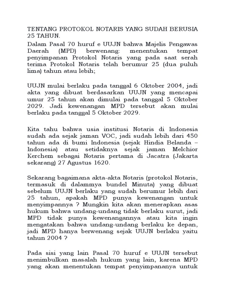 Protokol Notaris 25 Tahun: Tantangan dan Kewenangan MPD | PDF