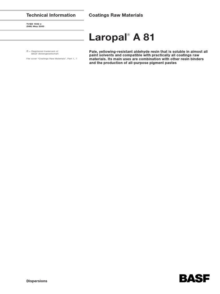 Laropal A81: Technical Information Coatings Raw Materials | PDF | Paint ...