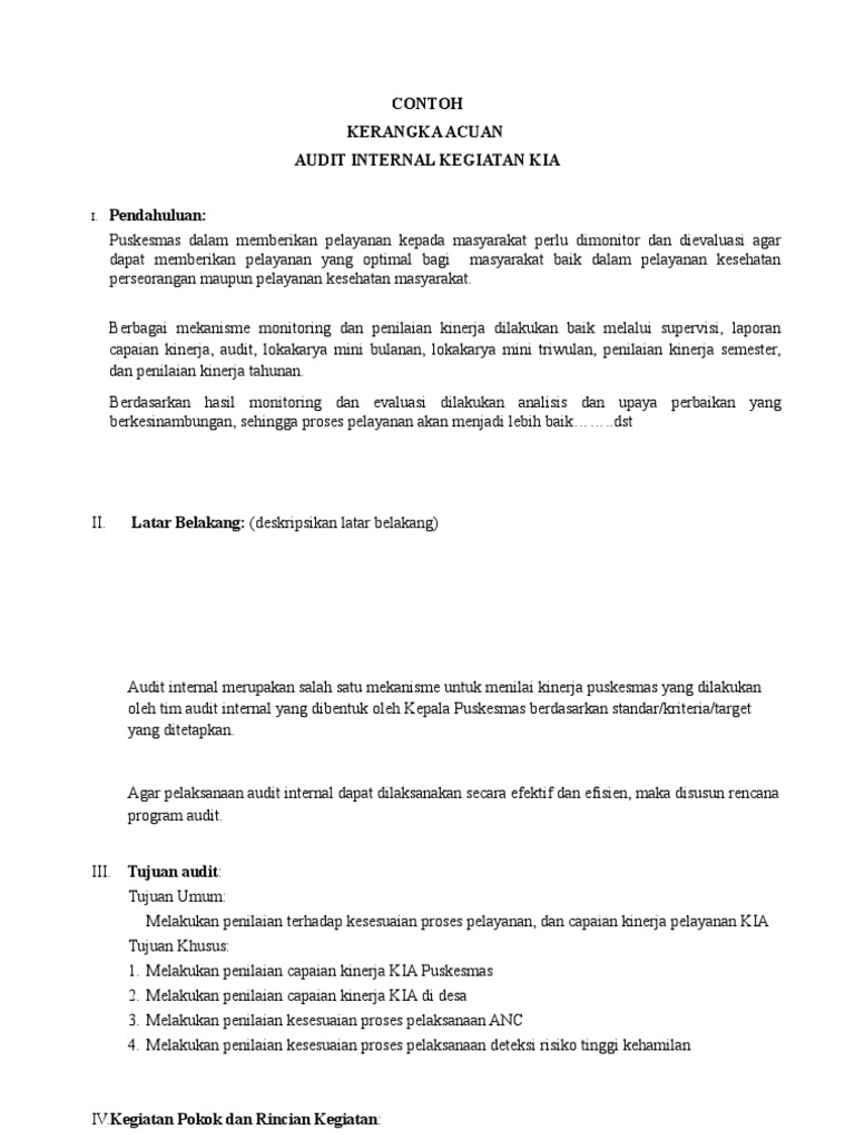 Contoh Kerangka Acuan Audit Internal Kia Dan Instrumen | PDF