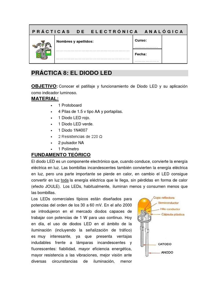 Práctica sobre Diodo 1N4007 y LED | PDF | Diodo emisor de luz | Diodo