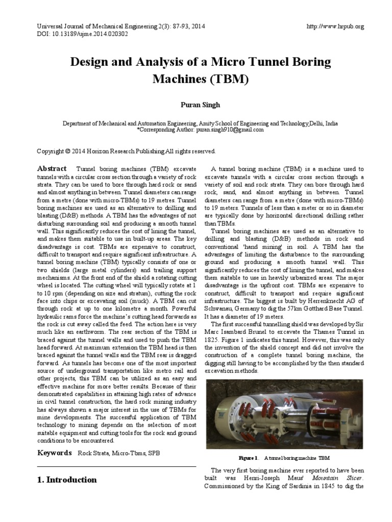 Design and Analysis of A Micro Tunnel Boring Machines (TBM) | PDF ...