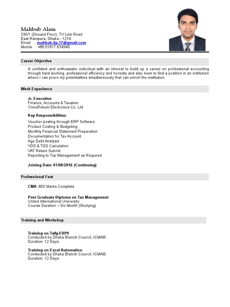 CV of Mahbub Alam | PDF | Taxes | Finance (General)