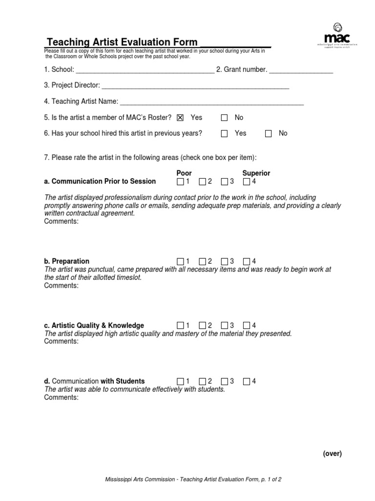 Art Teacher Evaluation Form | PDF | Teachers | Pedagogy