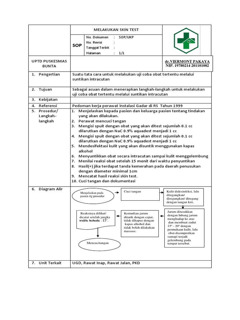 Sop Melakukan Skin Test | PDF