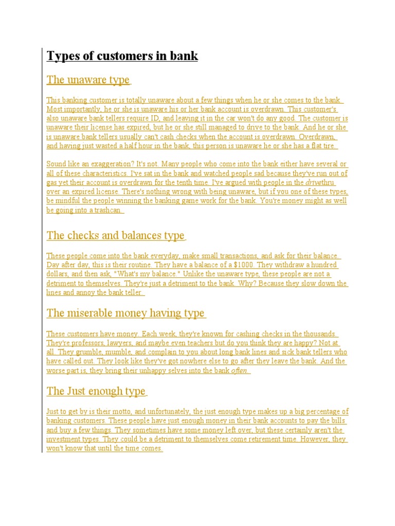 Types of Banking Customers Explained | PDF