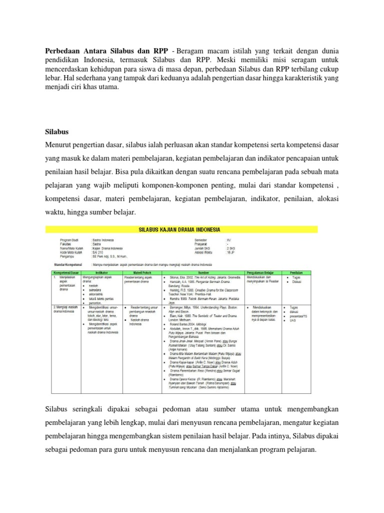 Perbedaan Antara Silabus Dan RPP | PDF