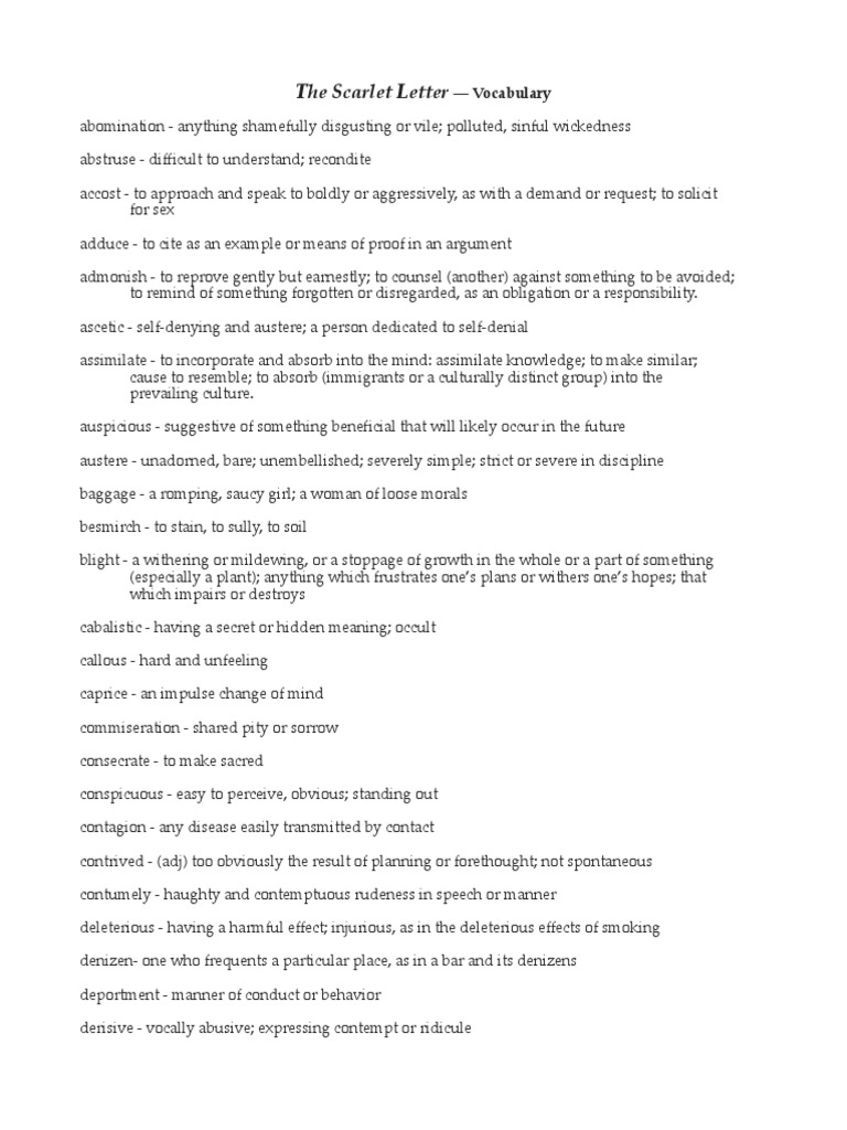 The Scarlet Letter: - Vocabulary | PDF | Religion And Belief