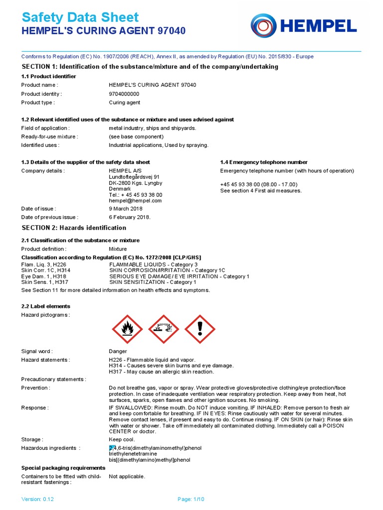 Hempel's Curing Agent 9704000000 En-Us | PDF | Toxicity | Personal ...