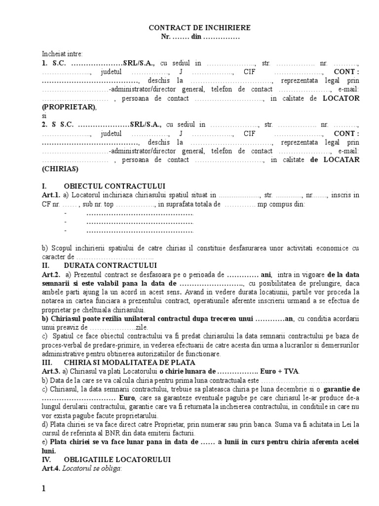 Model - CONTRACT DE INCHIRIERE | PDF