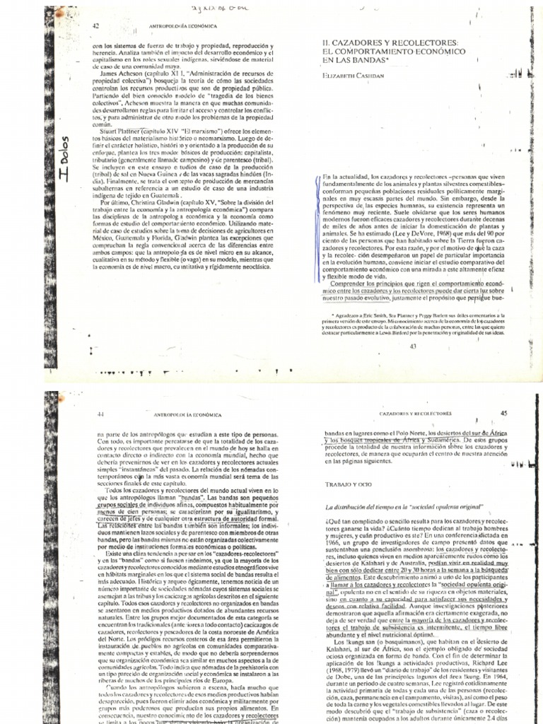 Cashdan e Cazadores y Recolectores El Comportamiento | PDF | Cazador ...