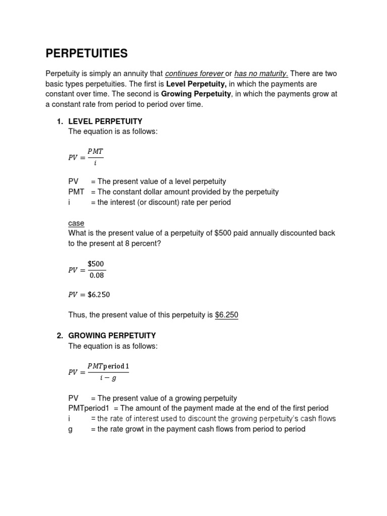 Perpetuities: 1. Level Perpetuity | PDF