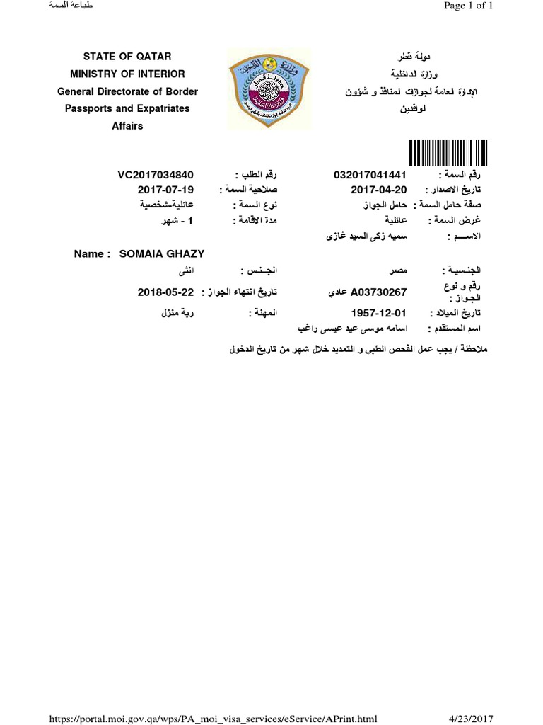 Portal - Moi.gov - Qa Wps PA Moi Visa Services EService APr | PDF