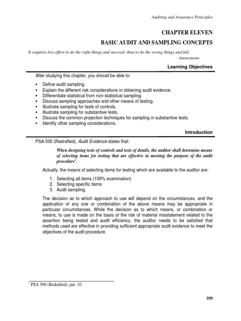 Chapter Eleven Basic Audit and Sampling Concepts: Auditing and Assurance Principles | PDF ...