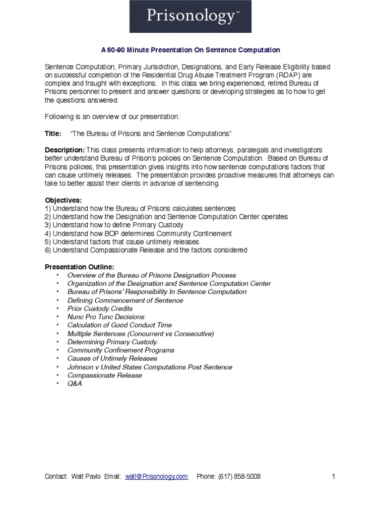 The Bureau of Prisons Sentence Computation Description | PDF | Federal ...