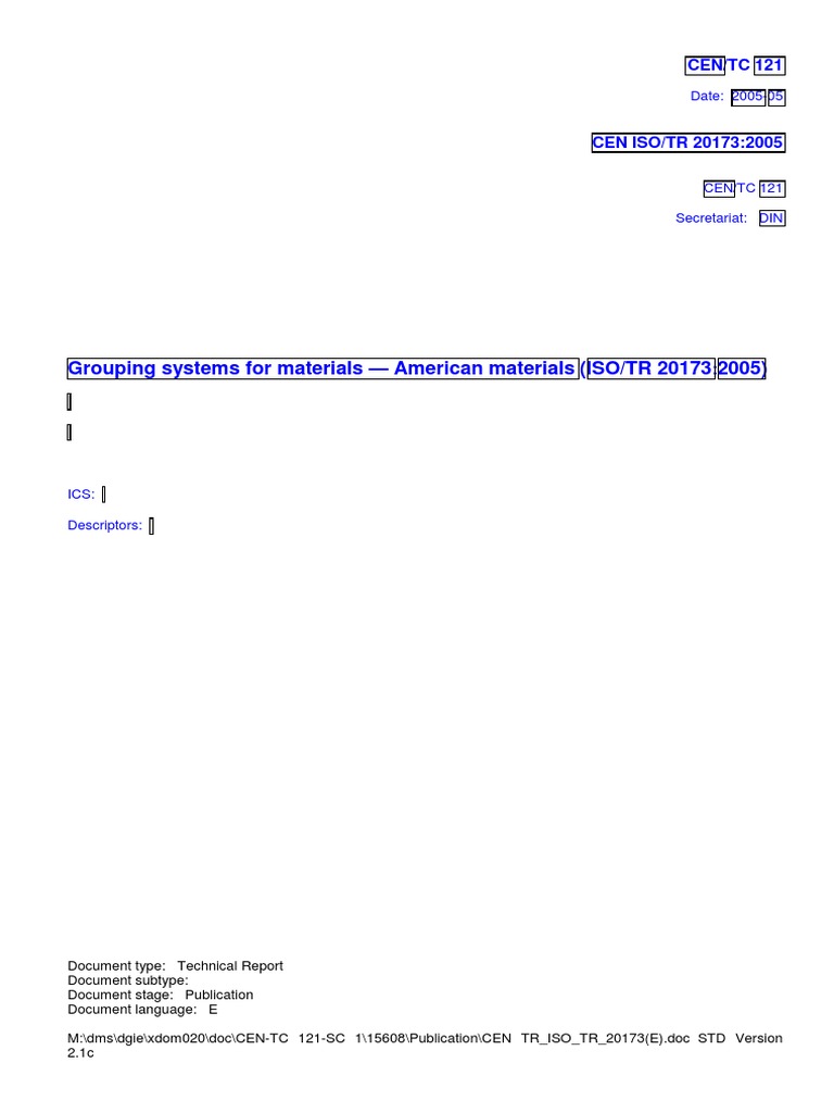 CEN ISO TR 20173 - en Grouping Syst - American Material | PDF | Alloy ...
