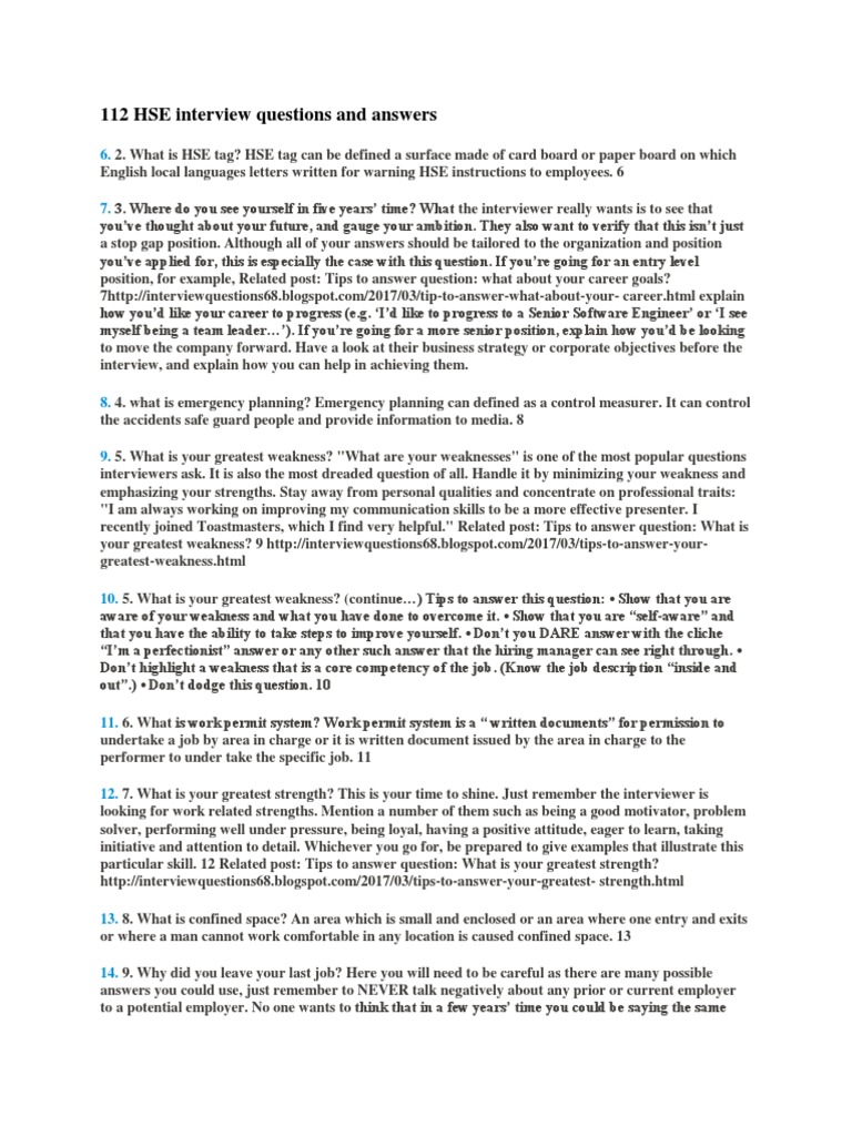 112 HSE Interview Questions and Answers | PDF | Question | Employment