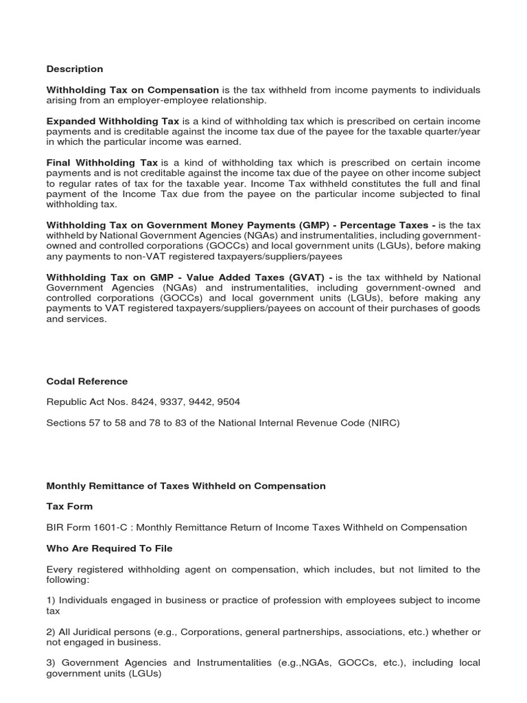 Witholding Tax | PDF | Withholding Tax | Value Added Tax