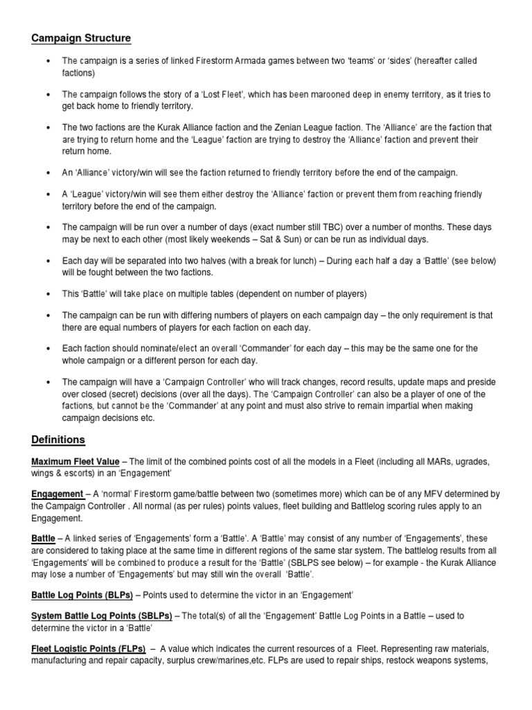 Firestorm Armada - Campaign Structure v2 | PDF | Battles | Ships