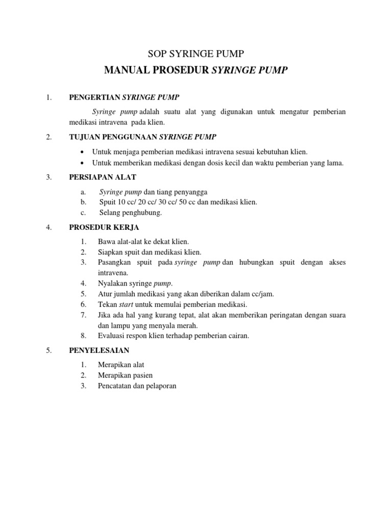 Sop Syringe Pump | PDF